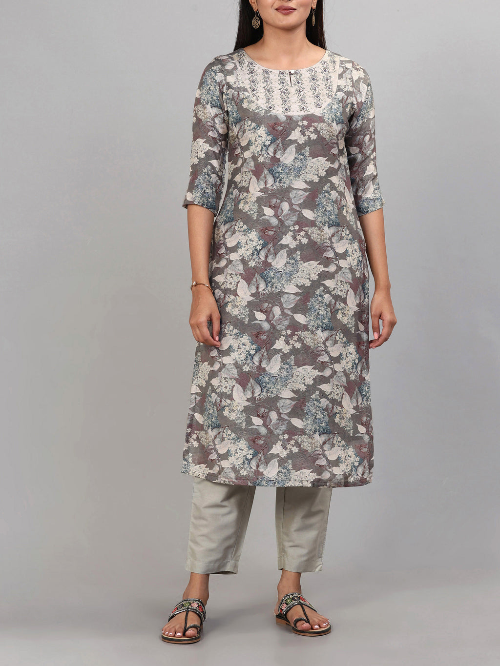 Multi-Colour Muslin Silk Kurti With Embroidery And Matching Bottom